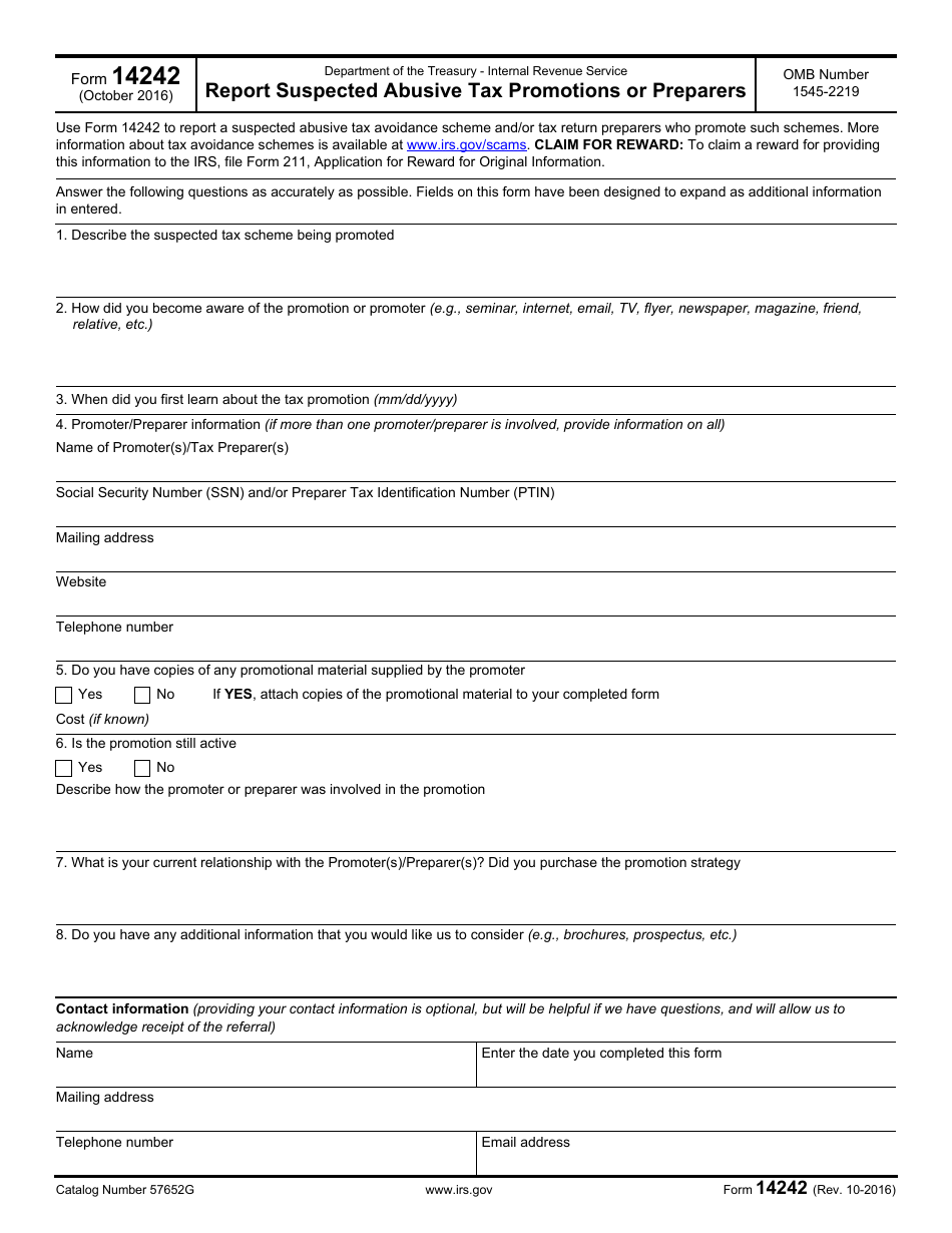 IRS Form 14242 - Fill Out, Sign Online and Download Fillable PDF ...