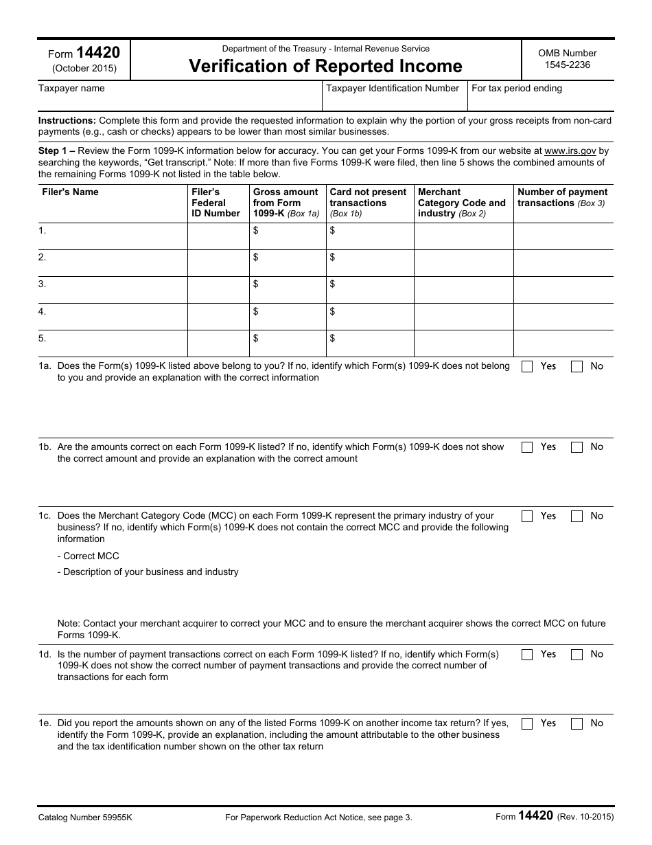IRS Form 14420 - Fill Out, Sign Online and Download Fillable PDF ...