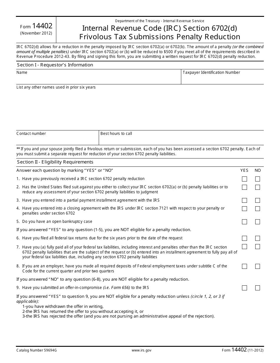 IRS Form 14402 - Fill Out, Sign Online and Download Fillable PDF ...