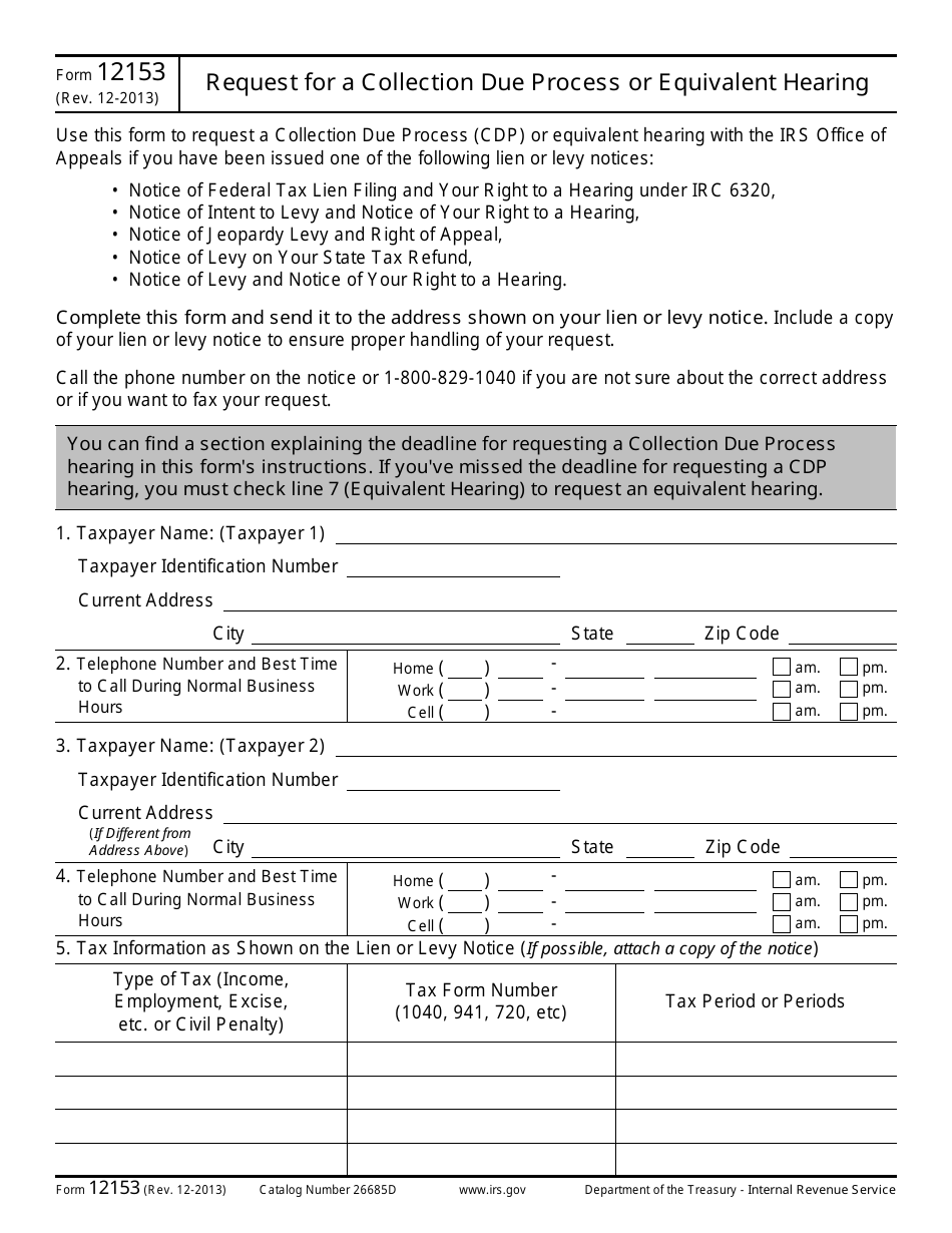 IRS Form 12153 - Fill Out, Sign Online and Download Fillable PDF ...
