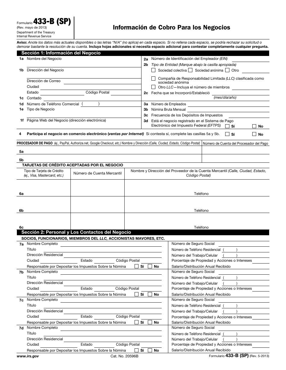 IRS Formulario 433-B (SP) - Fill Out, Sign Online and Download Fillable ...
