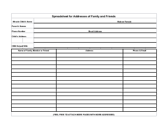 Spreadsheet for Addresses of Family and Friends Download Printable PDF ...