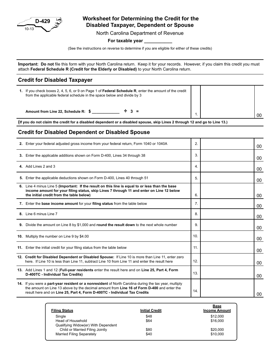 Form D-429 - Fill Out, Sign Online and Download Printable PDF, North ...