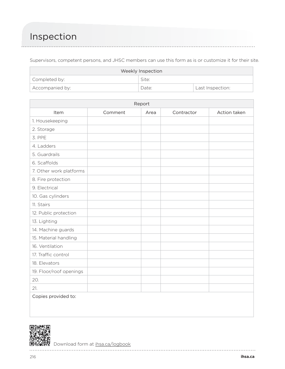 Weekly Site Inspection Checklist Template Download Printable PDF 