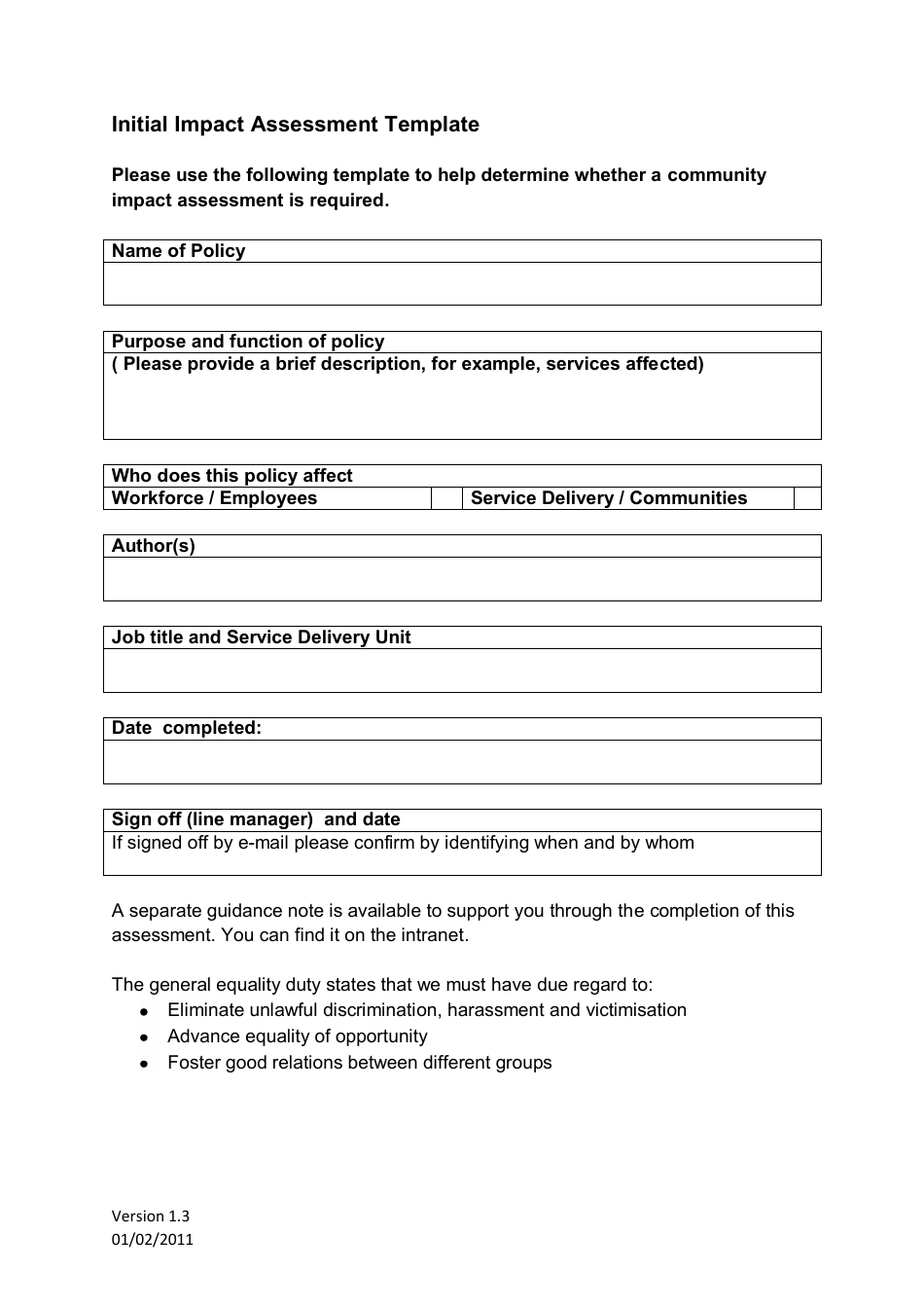 Initial Impact Assessment Template Download Printable PDF | Templateroller