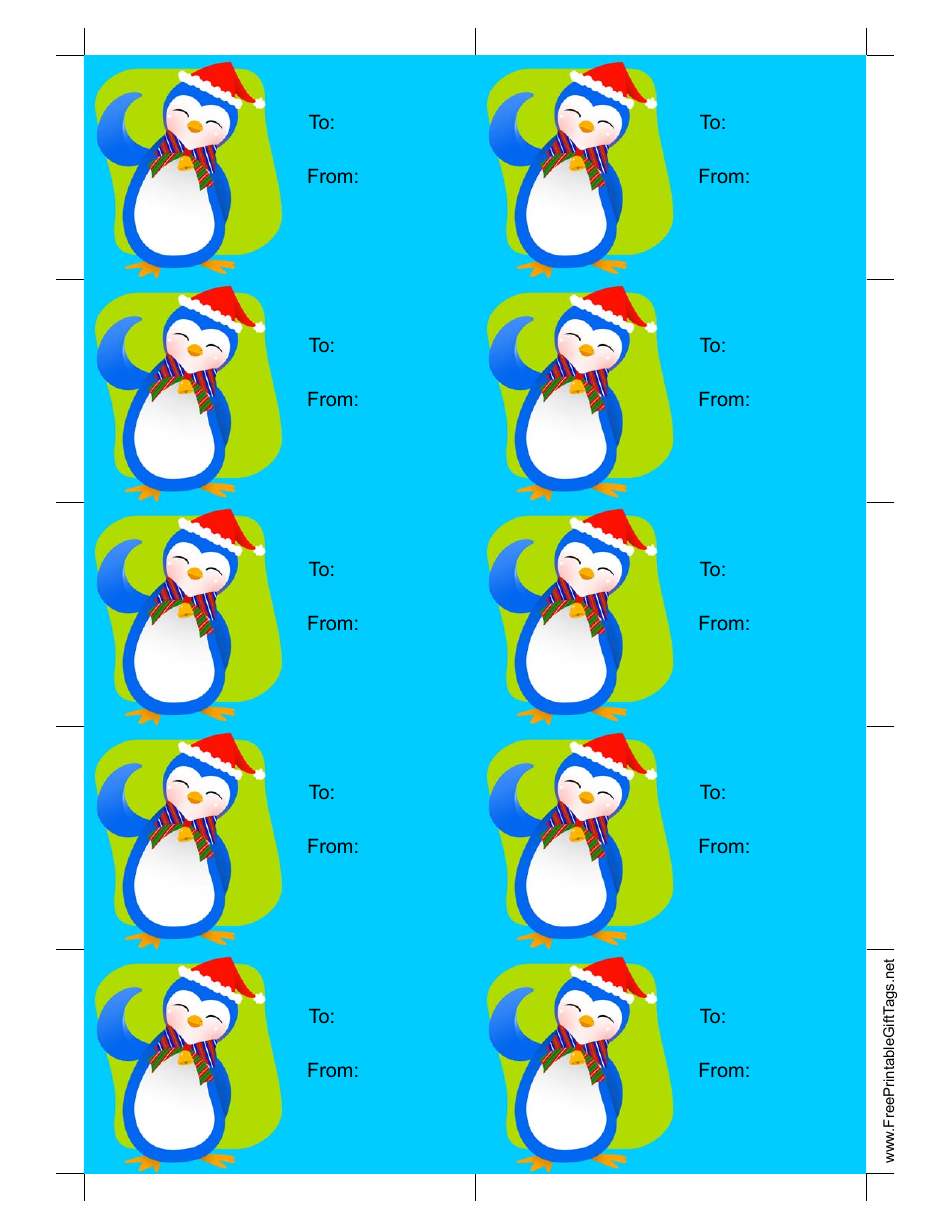 Penguin Gift Tag Template - Blue Background Download Printable PDF ...
