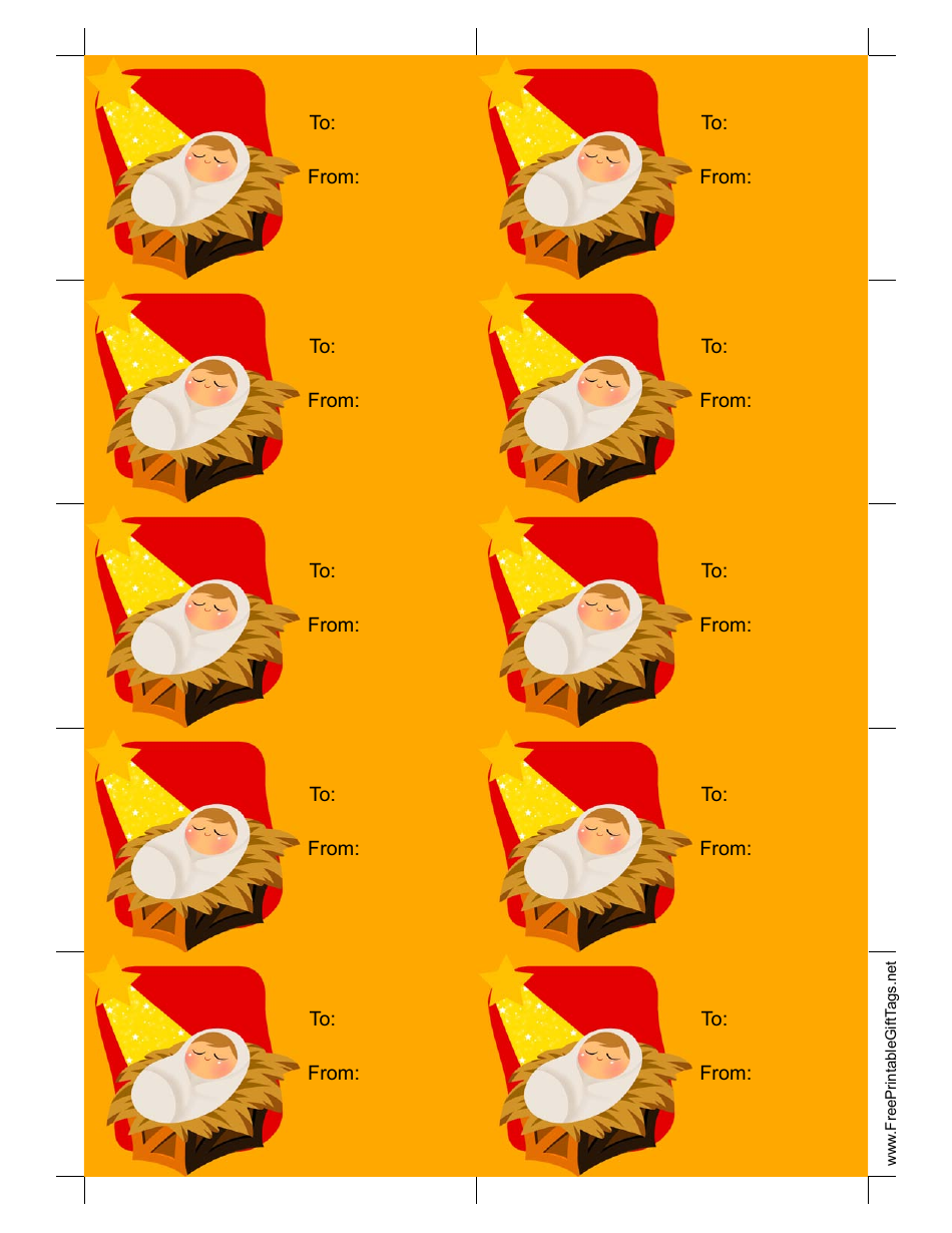 Baby Jesus With Yellow Star Gift Tag Template - Yellow Background ...