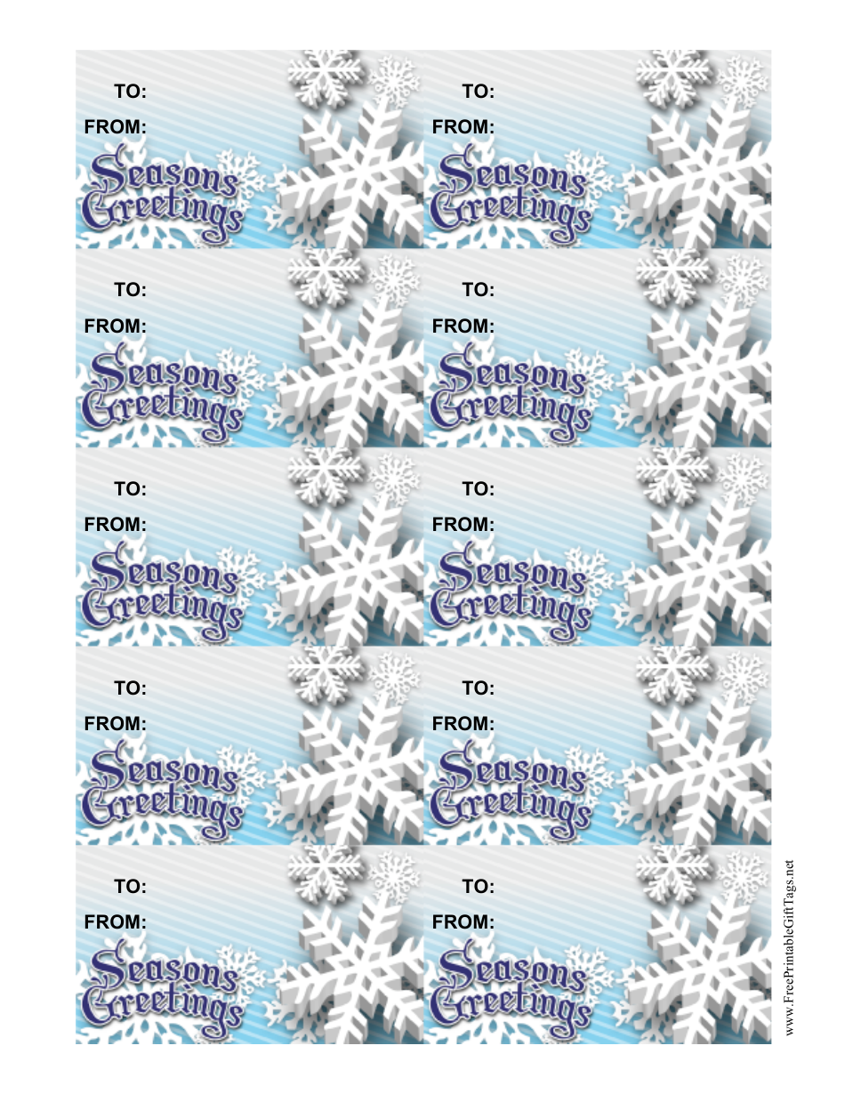 Seasons Greetings Gift Tag Template - Snowflakes Download Printable PDF ...