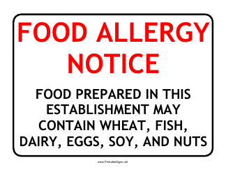 Food Allergy Notice Warning Sign Template Download Printable PDF ...