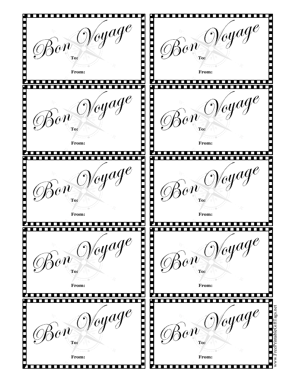 Bon Voyage Gift Tag Template Download Printable PDF | Templateroller