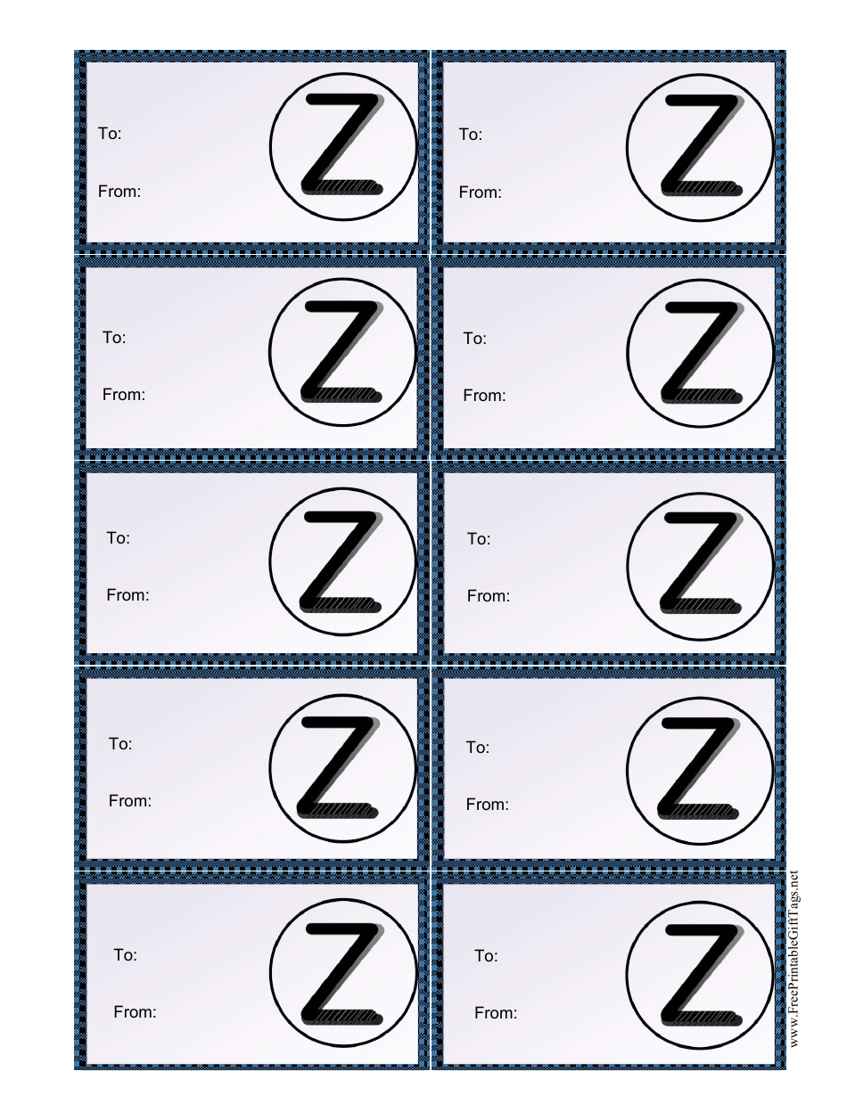 Monogram Z Gift Tag Template Download Printable PDF | Templateroller