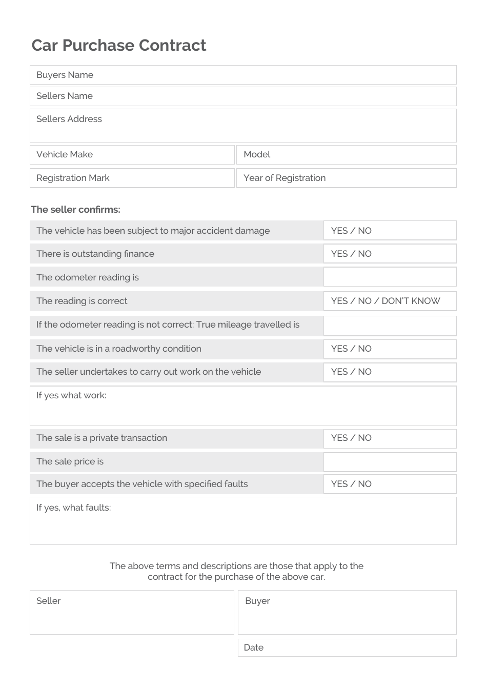 Car Purchase Contract Template - Fill Out, Sign Online and Download PDF ...