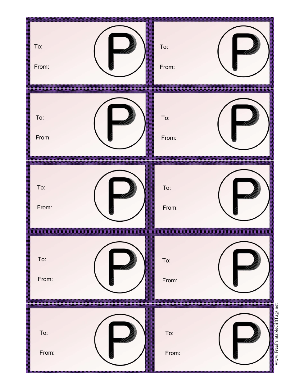 Monogram P Gift Tag Template Download Printable PDF | Templateroller