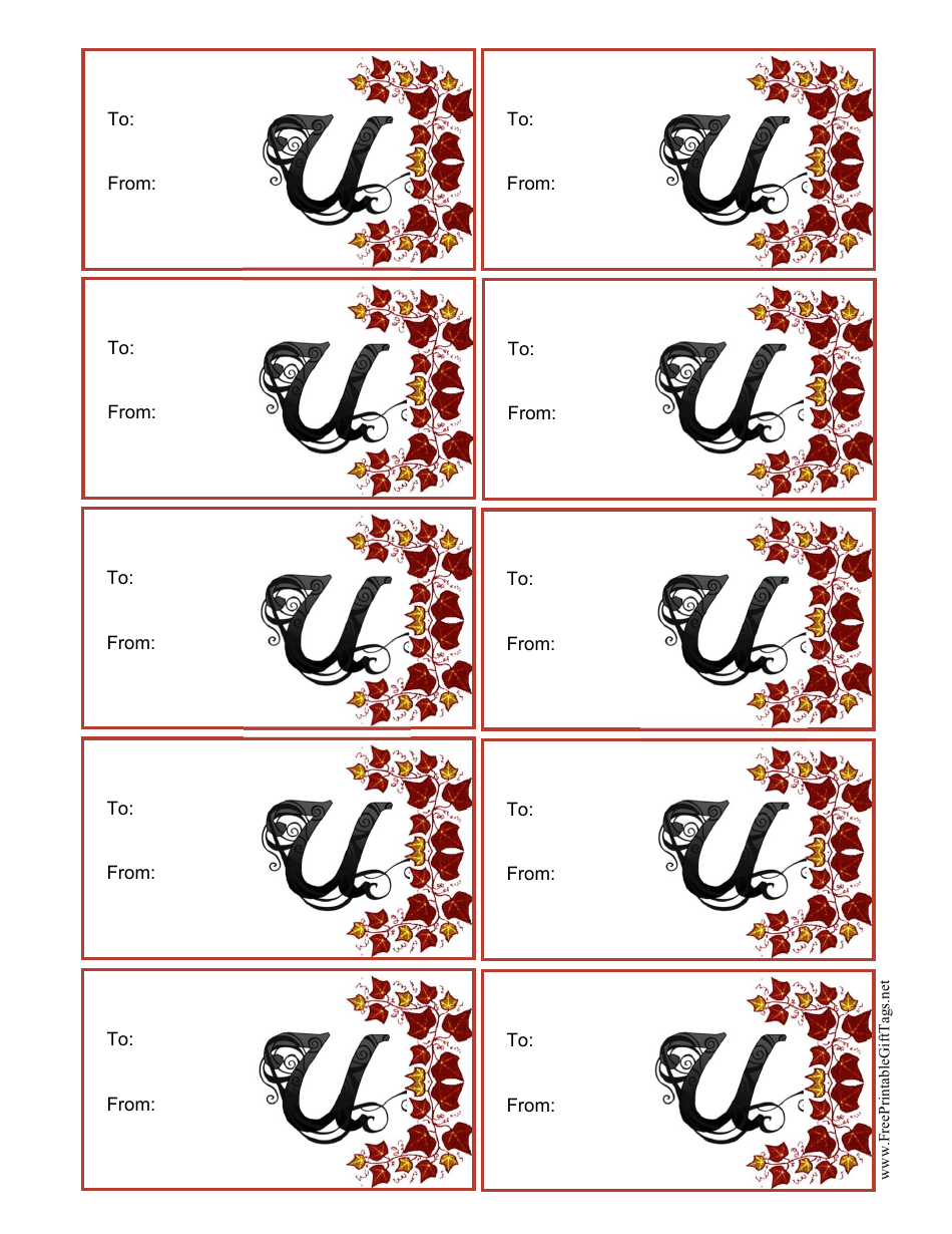 Monogram U Gift Tag Template - Red Download Printable PDF | Templateroller