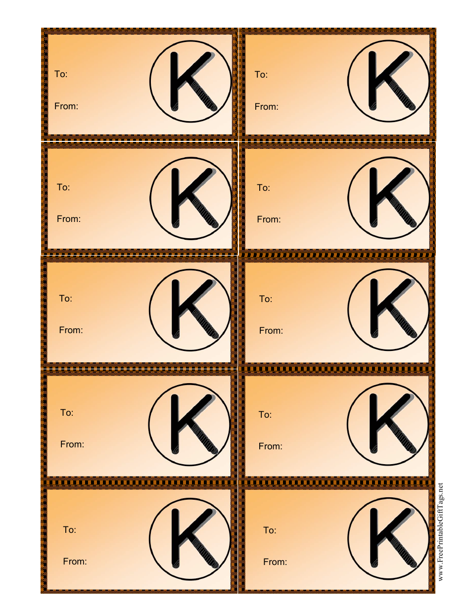 Monogram K Gift Tag Template Download Printable PDF | Templateroller