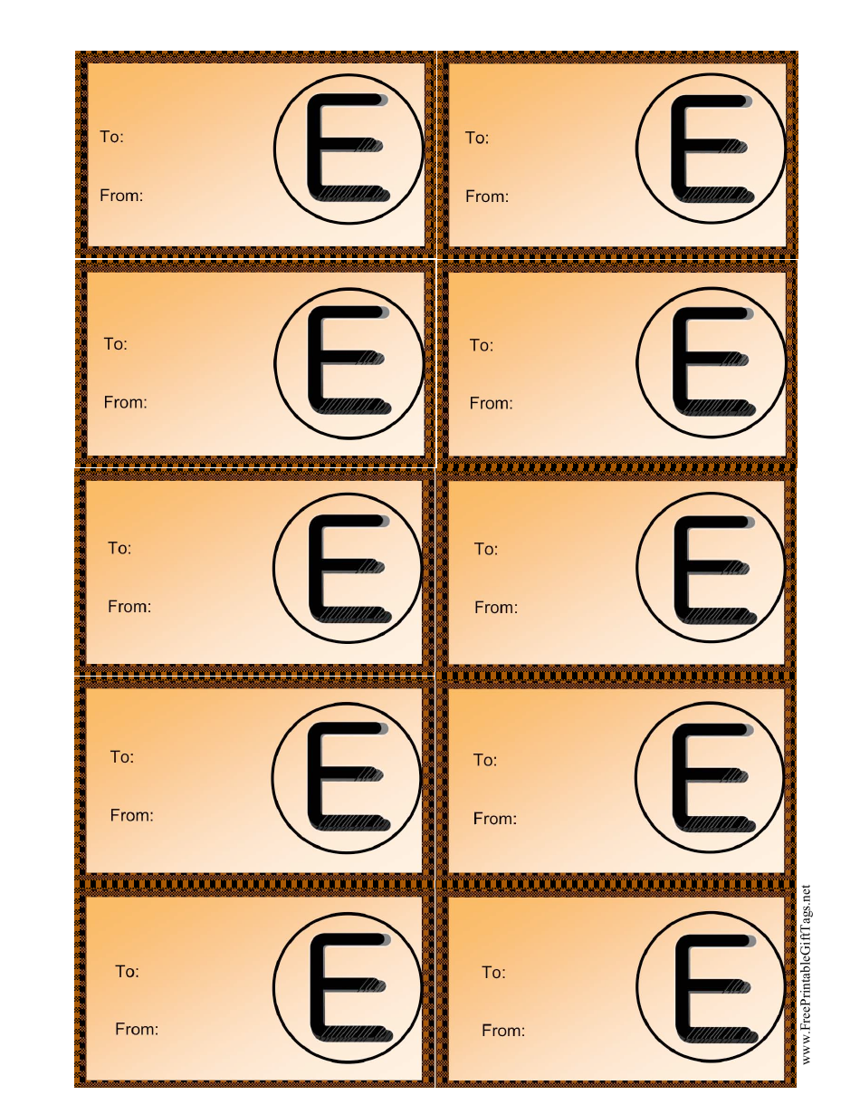 Monogram E Gift Tag Template - Orange Download Printable PDF ...
