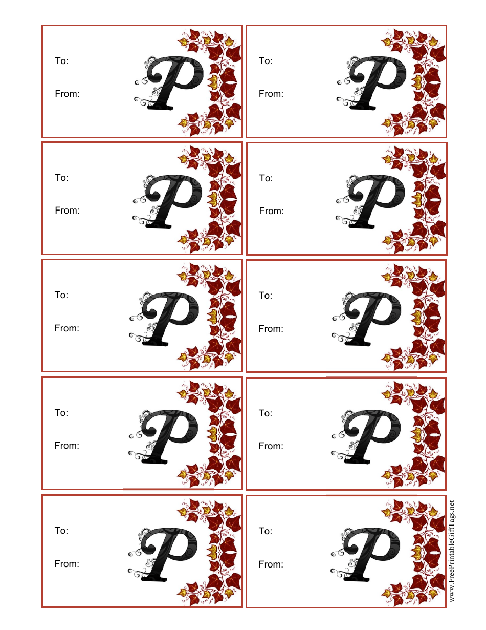 Monogram P Script Gift Tag Template Download Printable PDF | Templateroller