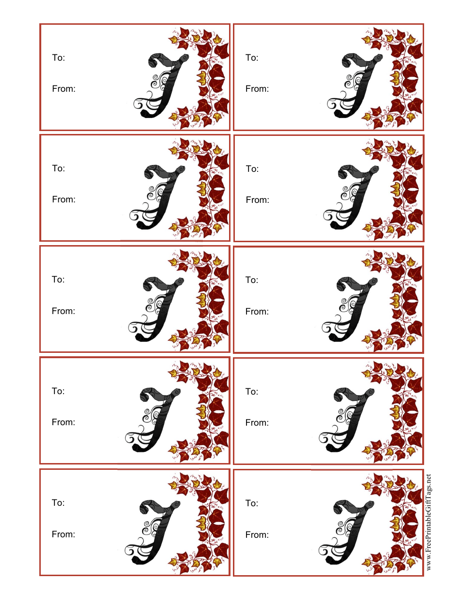 Monogram J Script Gift Tag Template Download Printable PDF | Templateroller