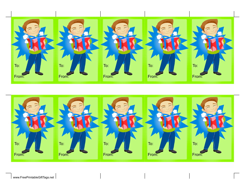 Boy With Present Gift Tag Template - Green Background Download ...