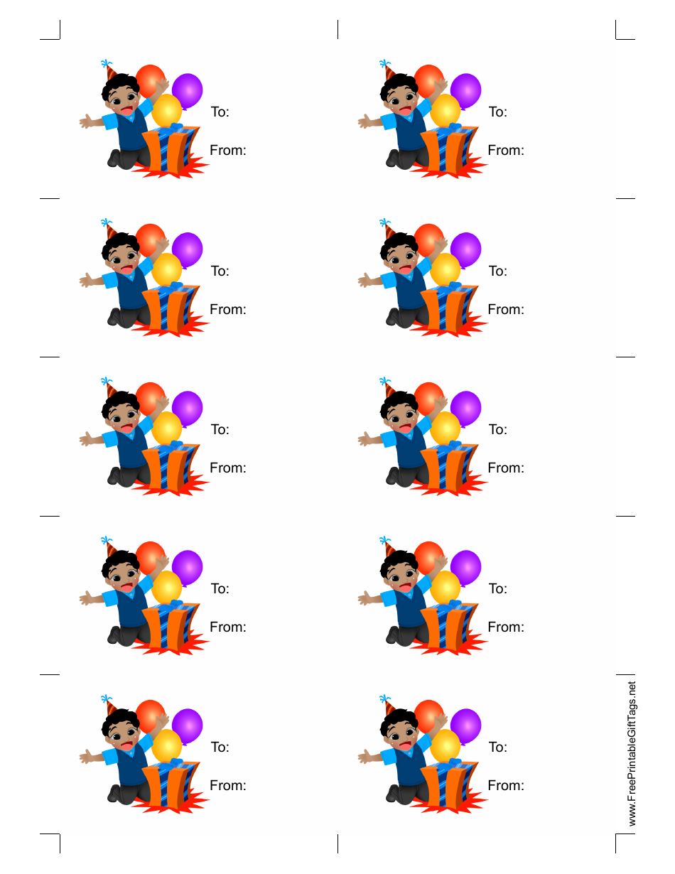Birthday Boy With Present and Balloons Gift Tag Template - White ...