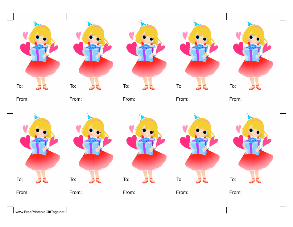 Girl With Present Gift Tag Template - White Background Download ...