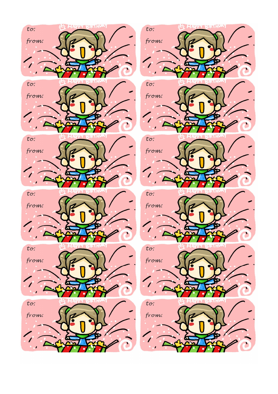 Girl's Happy Birthday Gift Tag Template Download Printable PDF ...