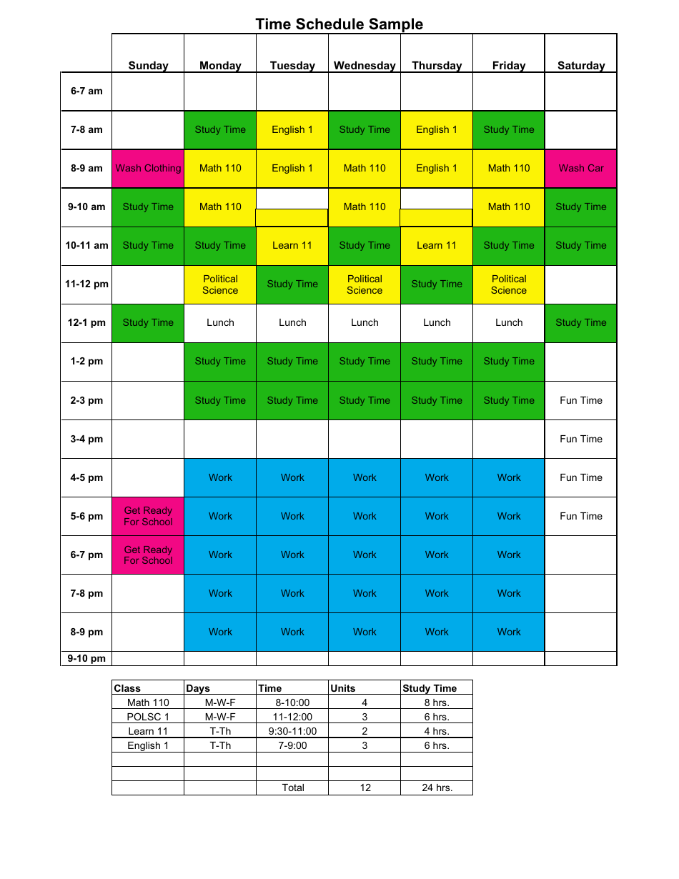 Time Management Schedule Template Download Printable PDF | Templateroller