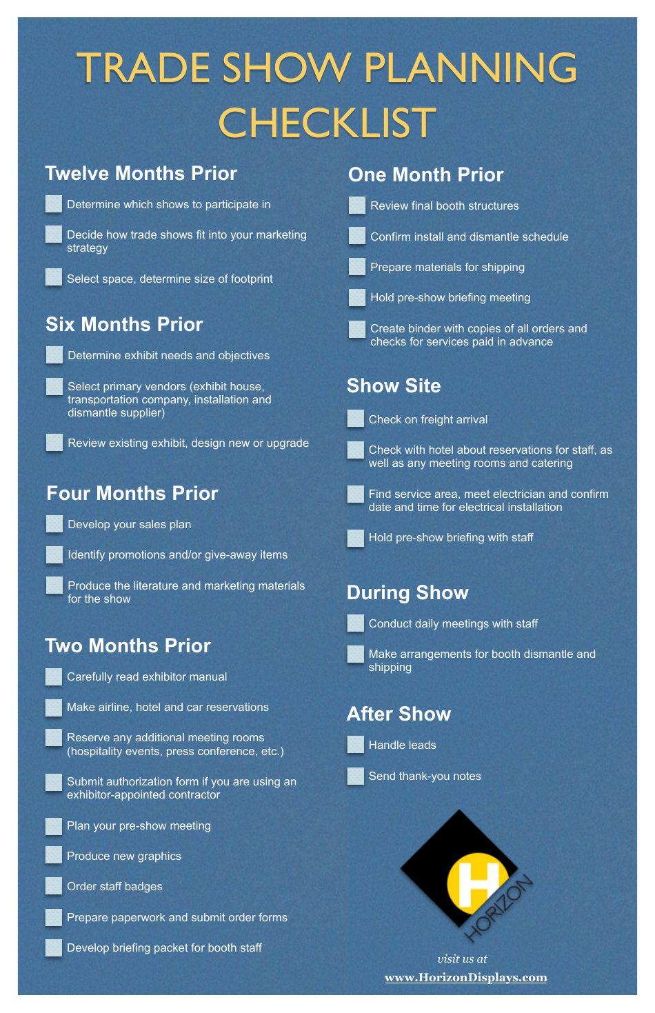 Trade Show Planning Checklist Template - Horizon Download Printable PDF ...