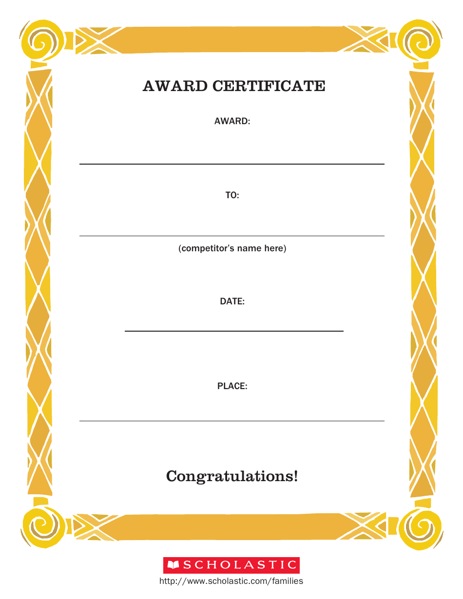 Award Certificate Template - White and Yellow Download Printable PDF ...