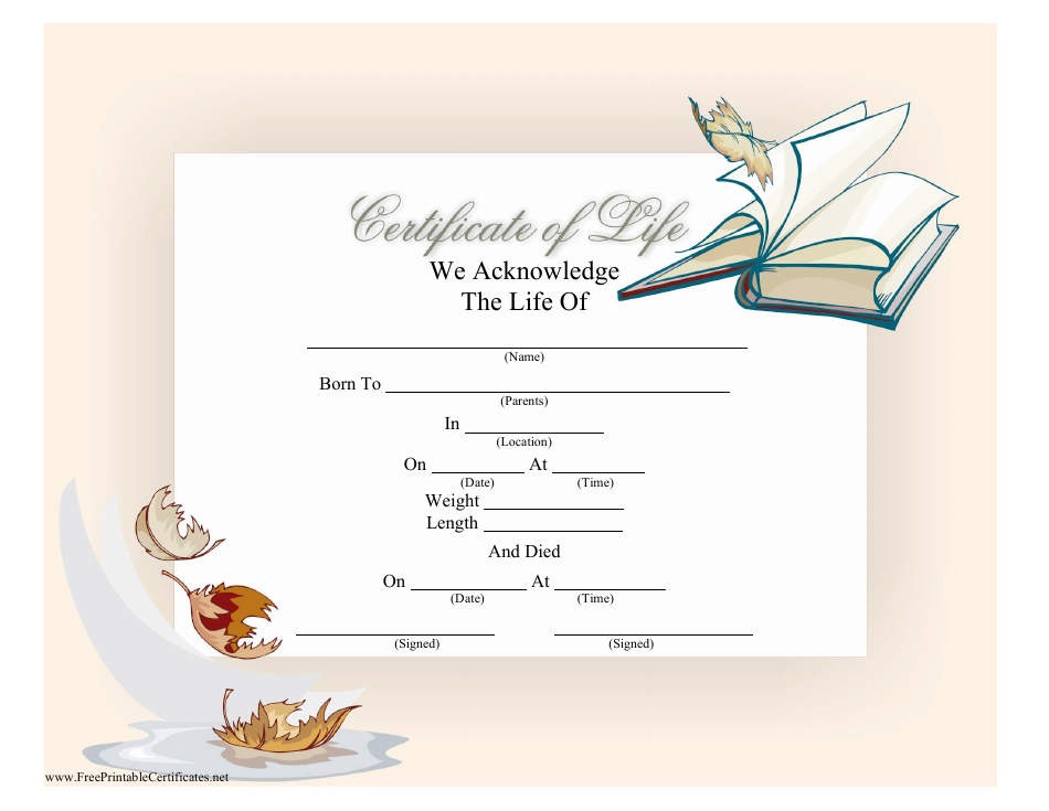 Certificate of Life Template - Beige Download Printable PDF ...