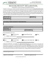 Vermont Missing Receipt Declaration Download Fillable PDF | Templateroller