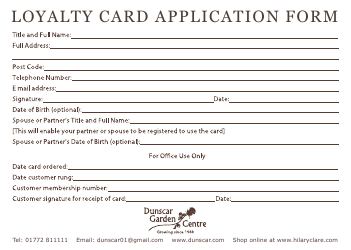 Loyalty Card Application Form - Dunscar Garden Centre Download ...
