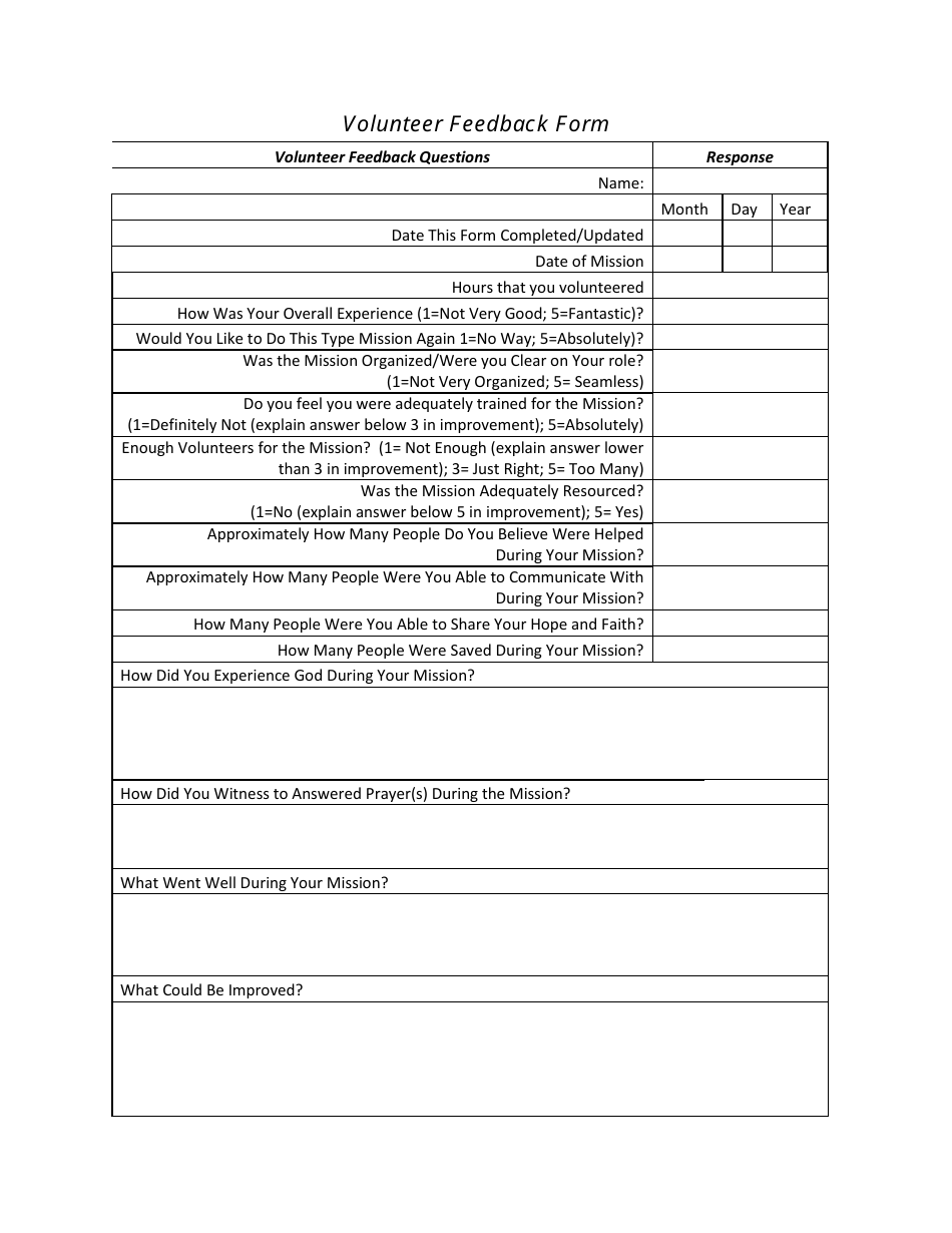 Mission Volunteer Feedback Form - Fill Out, Sign Online and Download ...