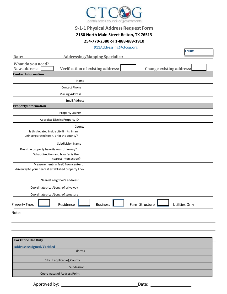 Texas 9-1-1 Physical Address Request Form - Central Texas Council of ...