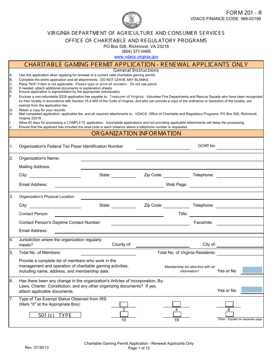 Form 201-R - Fill Out, Sign Online and Download Fillable PDF, Virginia ...