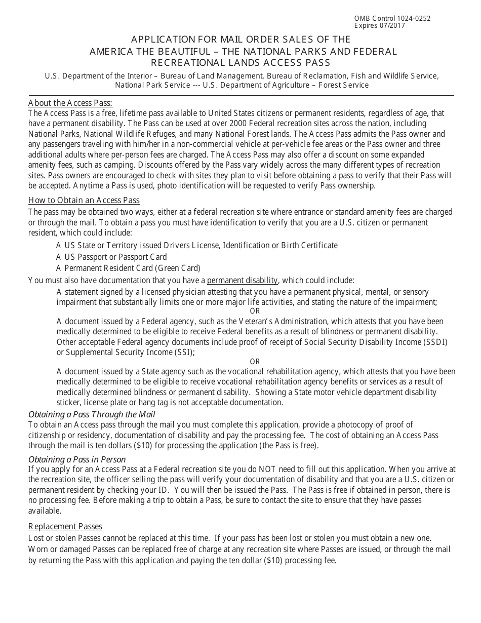 Application Form for the America the Beautiful - the National Parks and ...