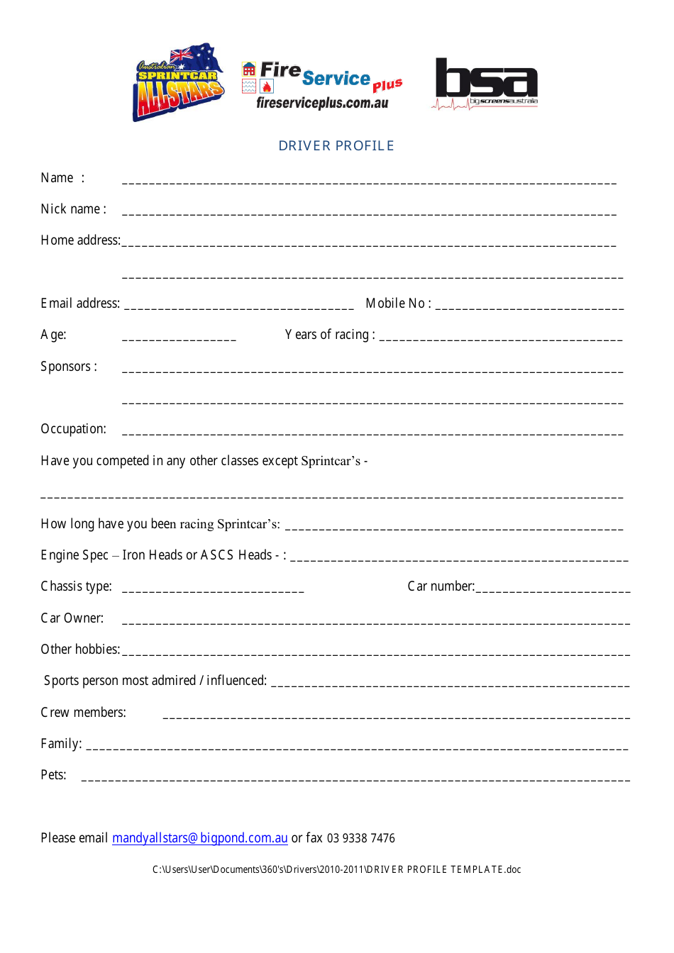 Driver Profile Template - Fire Service Plus Download Printable PDF ...