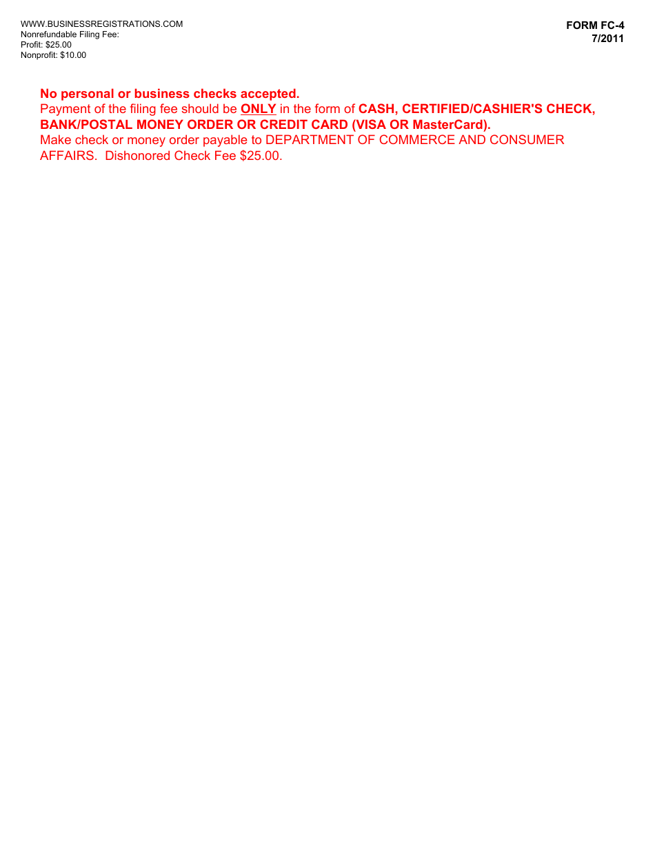 Form FC-4 - Fill Out, Sign Online and Download Fillable PDF, Hawaii ...