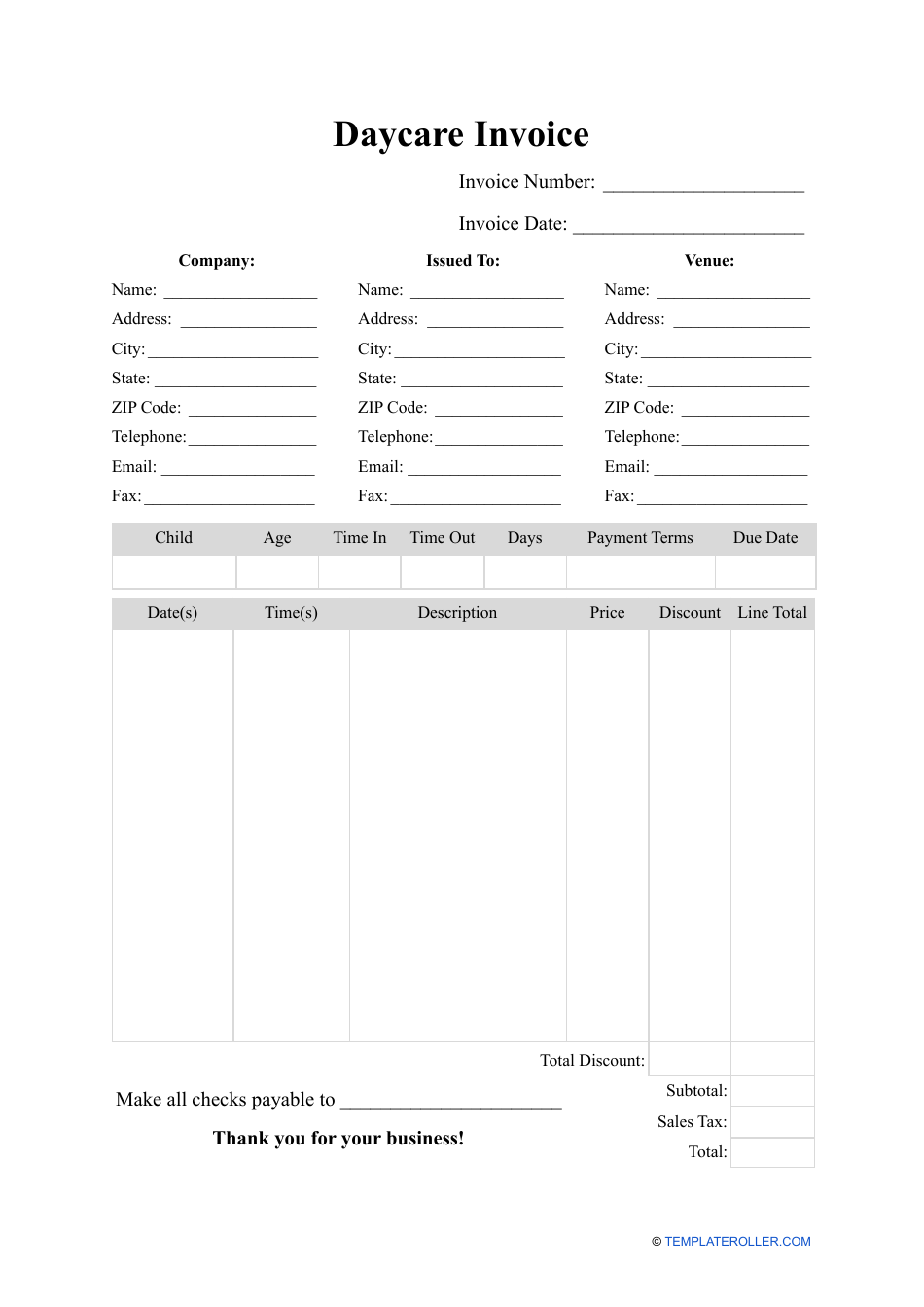 Child Care Invoice Template Excel