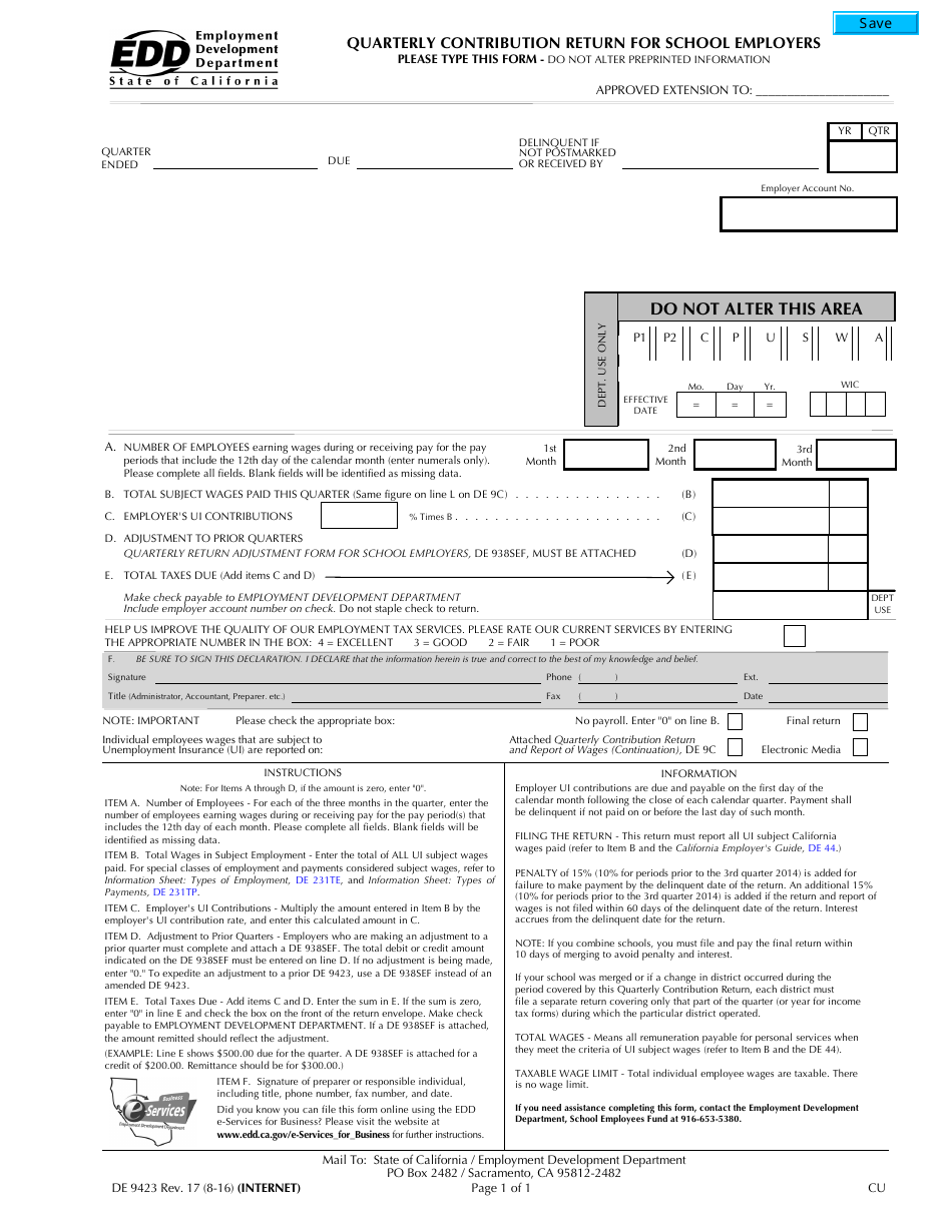 Form DE-9423 - Fill Out, Sign Online and Download Fillable PDF ...