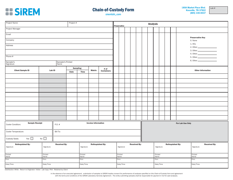 Chain Of Custody Form Sirem Fill Out Sign Online And Download PDF 