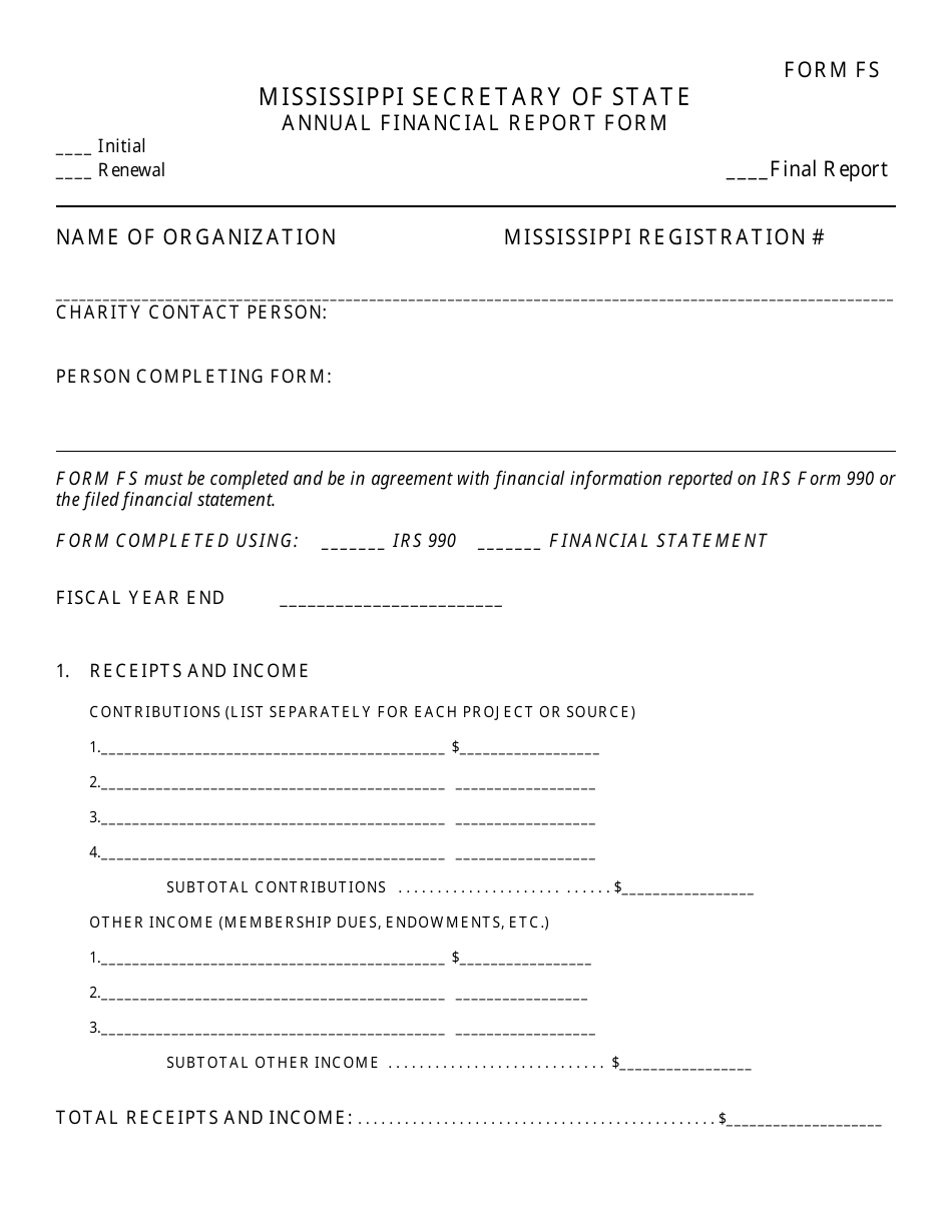 Form FS - Fill Out, Sign Online and Download Printable PDF, Mississippi ...