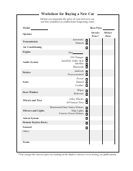 Car Buying Worksheet Template Download Printable PDF | Templateroller