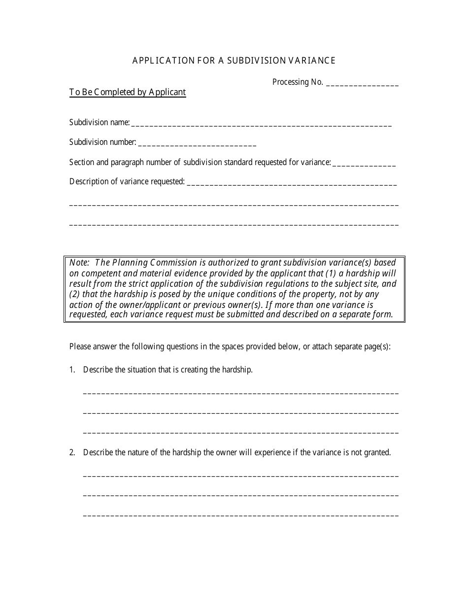 Application for a Subdivision Variance Download Printable PDF ... Application for a Subdivision Variance Download Printable PDF ...