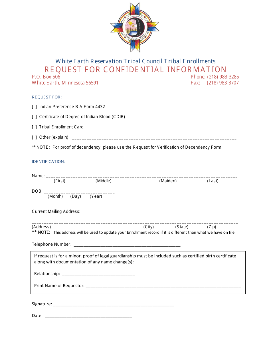 Minnesota Request Form for Confidential Information - White Earth ...