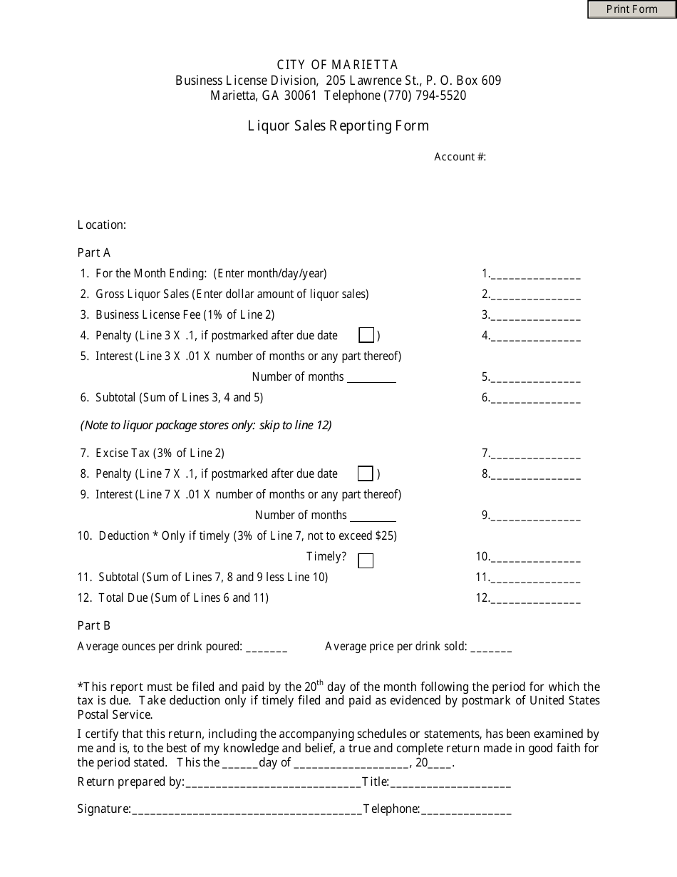 City of Marietta, Georgia (United States) Liquor Sales Reporting Form ...