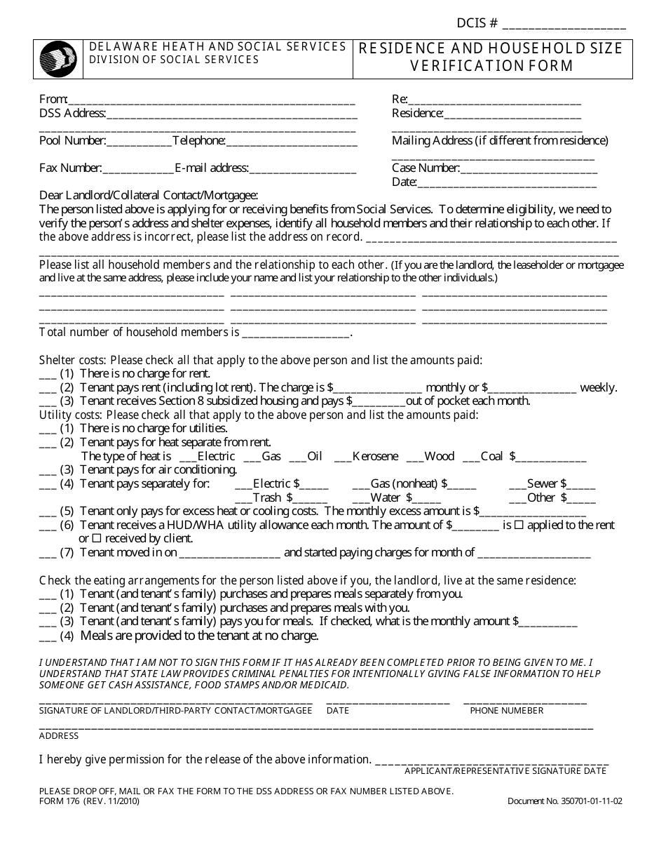 Form 176 - Fill Out, Sign Online and Download Fillable PDF, Delaware ...