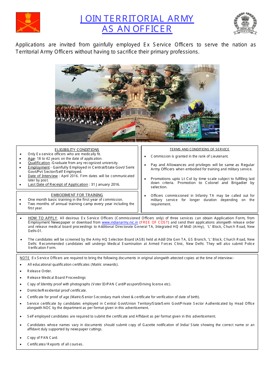 India Application Form for Commission in the Territorial Army for Non ...