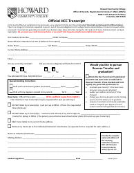 Transcript Request Form - Howard Community College Download Printable ...