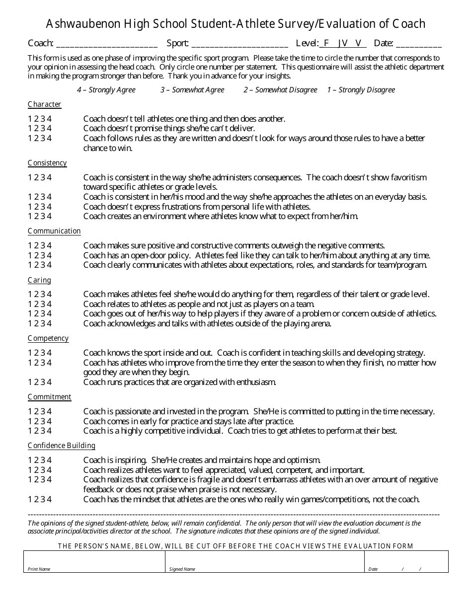 Student-Athlete Survey/Evaluation of Coach - Ashwaubenon High School ...